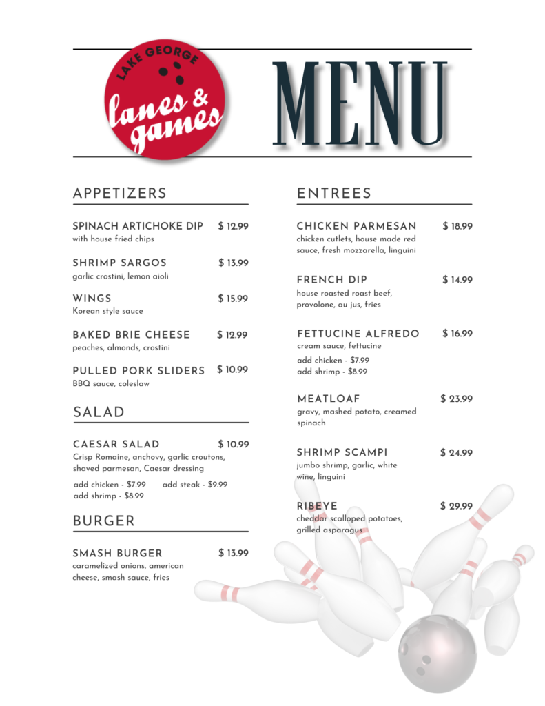 LGs Food Menu | Lake George Lanes & Games